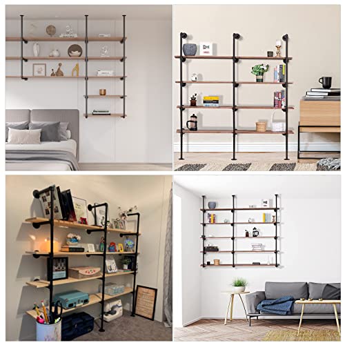 Pynsseu Industrial Iron Pipe Shelf Wall Mount, Farmhouse DIY Open Bookshelf, Pipe Shelves for Kitchen Bathroom, bookcases Living Room Storage, 3Pack of 5 Tier.