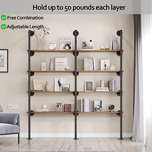 Pynsseu Industrial Iron Pipe Shelf Wall Mount, Farmhouse DIY Open Bookshelf, Pipe Shelves for Kitchen Bathroom, bookcases Living Room Storage, 3Pack of 5 Tier.