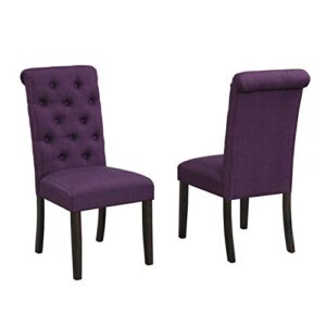 Roundhill Furniture Leviton Urban Style Dark Washed Wood Dining Set: Table and 6 Chairs, Purple