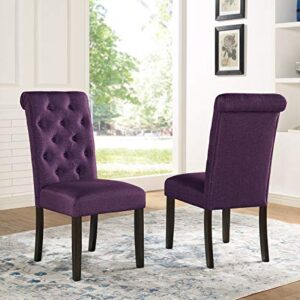 Roundhill Furniture Leviton Urban Style Dark Washed Wood Dining Set: Table and 6 Chairs, Purple