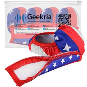 geekria flex fabric earphone covers for bose quietcomfort qc35ii qc25 headphones, stretchable and washable earpads protectors + headband cover/headband cushion/headband protector (american flag)