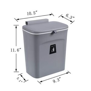 CXLE 2.4 Gal Hanging Trash Can for Kitchen Cabinet Door with Lid, Wall Mounted Plastic Small Trash Can Under Sink Garbage Can for Kitchen Bathroom Toilet Bedroom Living Room(Grey)