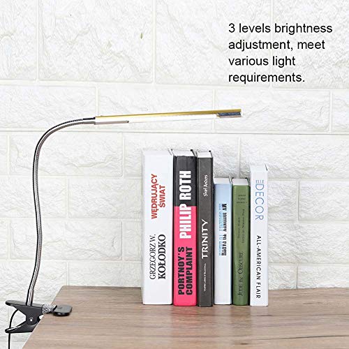 LED Clip Table Lamp - Portable Flexible Neck Desk Light for Tattoo/Manicure/Makeup USB Interface(Champagne Gold)