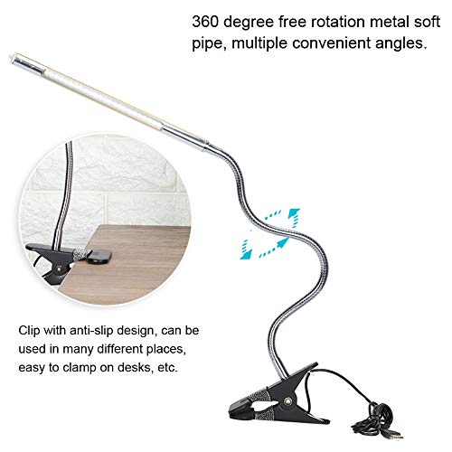 LED Clip Table Lamp - Portable Flexible Neck Desk Light for Tattoo/Manicure/Makeup USB Interface(Champagne Gold)