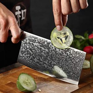 HEZHEN Meat Cleaver Butcher Knife Kitchen Vegetable Cleaver Chinese Chef Cooking Knife 6.8 Inch 67-Layer Damascus Steel Forged Sharp Utility Mincer Knife-Non-Slip Wooden Handle + Gift Box