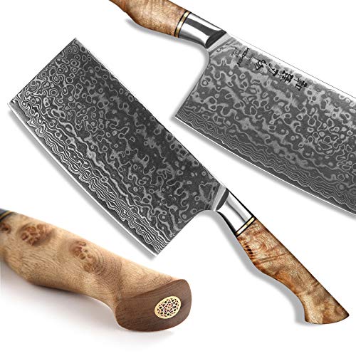 HEZHEN Meat Cleaver Butcher Knife Kitchen Vegetable Cleaver Chinese Chef Cooking Knife 6.8 Inch 67-Layer Damascus Steel Forged Sharp Utility Mincer Knife-Non-Slip Wooden Handle + Gift Box