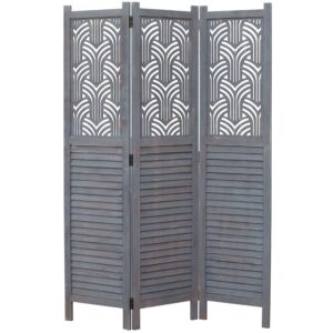 legacy decor 3 panels room divider rustic wood w/decorative cutout grey