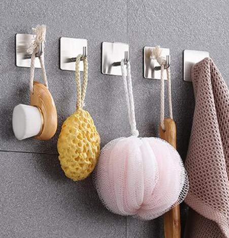 Wall Hooks Adhesive Heavy Duty Outdoor Christamas Hooks for Ornaments Stocking Waterproof Stainless Steel Door Bathroom and Bedroom for Hanging Bags, Key, Coat, Hat, Towel Robe Rack Hanger - 4 Packs