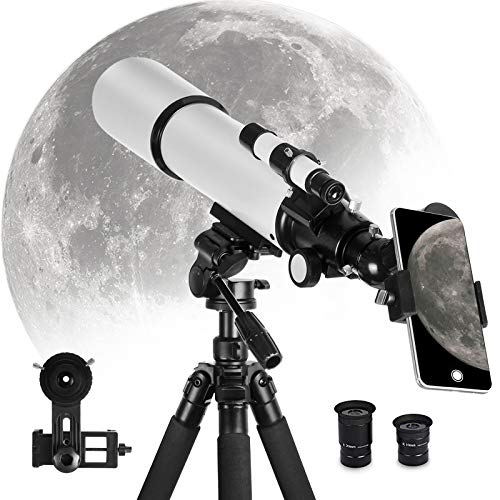 OYS Telescope for Kids Adults Astronomy Beginners, 80mm Aperture 500mm AZ Mount, Astronomical Refractor Travel Telescope with Tripod and Phone Adapter to Observe Moon and Planet