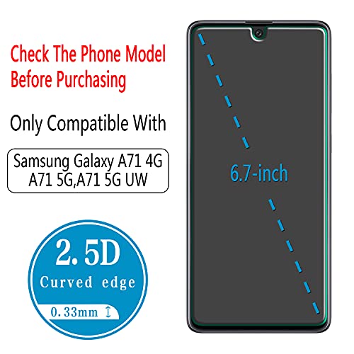 HPTech [2 Pack] Screen Protector for Samsung Galaxy A71 4G / 5G / 5G UW Tempered Glass, 9H Hardness, Anti Scratch, Case FriendlyBubble Free