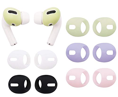 Rayker Fit in Case Eartips Replacement for Air pod Pro, 5 Pairs Soft Silicone Eartips Keep Air Pod Pro in Ear, Fit in Charging Case Design Air Pod Pro, 5 Pairs, White/Black/Pink/Purple/Green