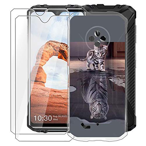 Case for Oukitel WP8 Pro 6.49 Inch, with [2 x Tempered Glass Screen Protector] KJYF Clear Soft TPU + Hard PC Ultra-Clear Anti-Scratch Anti-Yellow Case for Oukitel WP8 Pro - Cat or Tiger