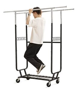 lifefair clothing garment rack double rail heavy duty rolling clothes rack with wheels and bottom shelves capacity 550 lbs hanging organizer stand