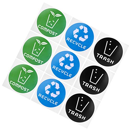 60Pcs/Set Round Recycle Trash Compost Sticker Recycle Sticker Trash Can Decal for Trash Cans Garbage Containers Recycle Bins