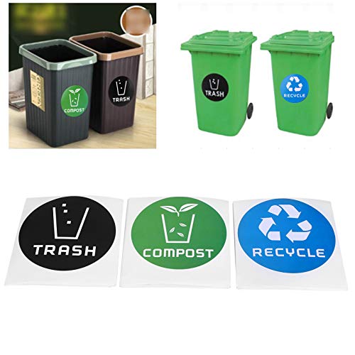 60Pcs/Set Round Recycle Trash Compost Sticker Recycle Sticker Trash Can Decal for Trash Cans Garbage Containers Recycle Bins