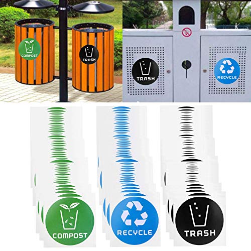 60Pcs/Set Round Recycle Trash Compost Sticker Recycle Sticker Trash Can Decal for Trash Cans Garbage Containers Recycle Bins