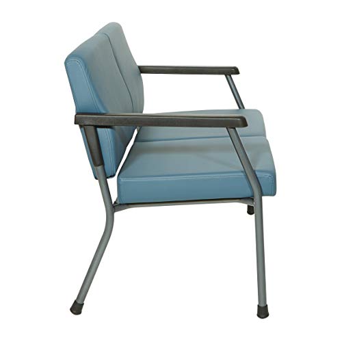 Office Star Bariatric Hip Patient Big and Tall Loveseat Medical Office Chair with Wider Seat and Sturdy Titanium Finish Metal Frame and Back Reinforcement, Dillon Blue