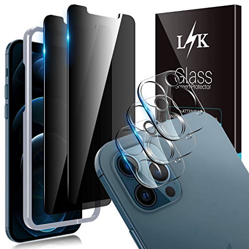 LϟK [2+3 Pack] Designed for iPhone 12 Pro Max 5G 6.7 inch, 2 Pack Privacy Screen Protector + 3 Pack Camera Lens Protector, 9H Hardness Case Friendly, Installation Tray [Not for iPhone 12 Pro]