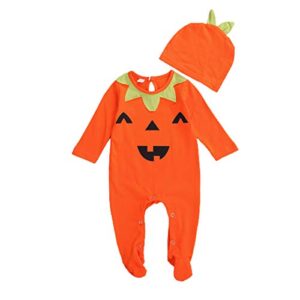 DuAnyozu Infant Baby Girl Boy Halloween Costumes Outfit Pumpkin Footed Romper Jumpsuit Fancy Clothes (0-3 Months, Orange)