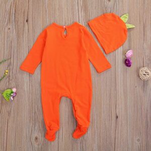 DuAnyozu Infant Baby Girl Boy Halloween Costumes Outfit Pumpkin Footed Romper Jumpsuit Fancy Clothes (0-3 Months, Orange)