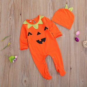 DuAnyozu Infant Baby Girl Boy Halloween Costumes Outfit Pumpkin Footed Romper Jumpsuit Fancy Clothes (0-3 Months, Orange)