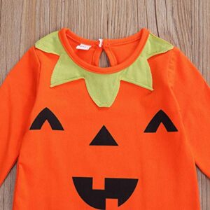 DuAnyozu Infant Baby Girl Boy Halloween Costumes Outfit Pumpkin Footed Romper Jumpsuit Fancy Clothes (0-3 Months, Orange)