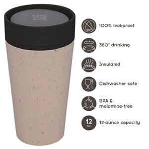 Circular and Co Reusable Coffee Cup 12oz/340ml - The World's First Travel Mug Made from Recycled Coffee Cups, 100% Leak-Proof, Sustainable & Insulated (Cream & Cosmic Black)