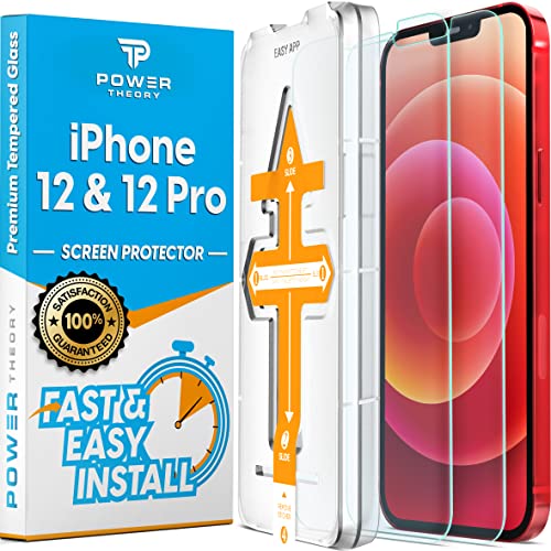 Power Theory Designed for iPhone 12/iPhone 12 Pro Screen Protector Tempered Glass [9H Hardness], Easy Install Kit, 99% HD Bubble Free Clear, Case Friendly, Anti-Scratch, 2 Pack