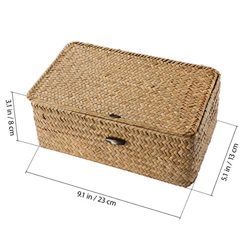 BESPORTBLE Handwoven Seagrass Rattan Storage Basket Rattan Storage Basket Multipurpose Container with Lid for Decoration, Picnic, Groceries and Toy Storage