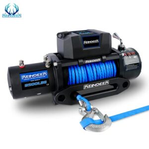 REINDEER 12V Winch New 9500 lb Load Capacity Electric Winch Synthetic Rope with Hawse Fairlead Waterproof IP67 with Wireless Remotes