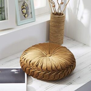 cassiel home antique gold throw pillow pulsh velvet round pintuck pillow farmhouse boho decorative pillow holiday birthday housewarming gift vintage round floor pillow 14.5?