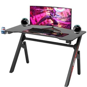 computer desk gaming desk student pc desk writing desk office desk modern ergonomic racing style table workstation carbon fiber headphone hook (47in, red)