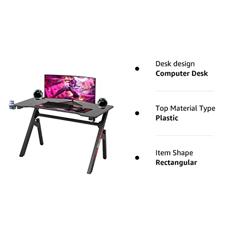 Computer Desk Gaming Desk Student PC Desk Writing Desk Office Desk Modern Ergonomic Racing Style Table Workstation Carbon Fiber Headphone Hook (47in, Red)