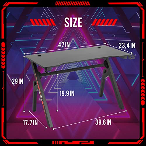 Computer Desk Gaming Desk Student PC Desk Writing Desk Office Desk Modern Ergonomic Racing Style Table Workstation Carbon Fiber Headphone Hook (47in, Red)