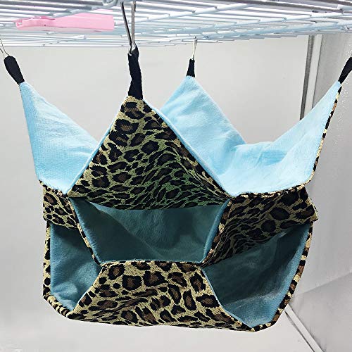 Small Animal Hanging Hammock Pet Swinging Bed 3 Tier Sleep Nap Sack Cage Accessories Kit Set Tunnel Ferret Rat Cave Sugar Glider Hideouts Warm Bedding for Squirrel Guinea Pig (Leopard Pattern)