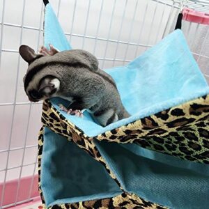 Small Animal Hanging Hammock Pet Swinging Bed 3 Tier Sleep Nap Sack Cage Accessories Kit Set Tunnel Ferret Rat Cave Sugar Glider Hideouts Warm Bedding for Squirrel Guinea Pig (Leopard Pattern)