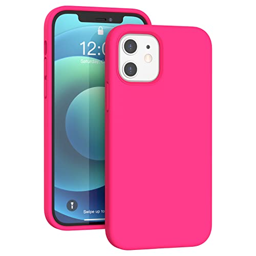 K TOMOTO Compatible with iPhone 12 Case/iPhone 12 Pro Phone Case 6.1 Inch (2020), [Silky and Soft Touch Series] Premium Liquid Silicone Gel Rubber Full-Body Protective Cover, Hot Pink