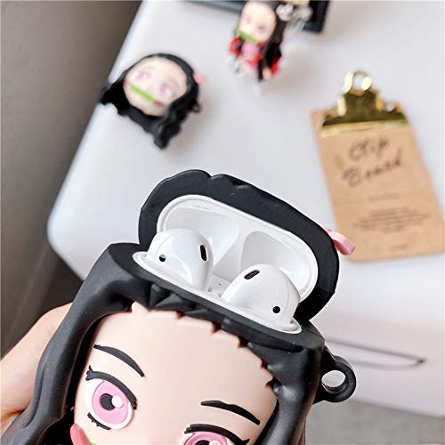 LUCKESSA Creative Cool Cartoon Anime Girl Kamado Nezuko Character Earphone Case for AirPods 1/2, Soft Silicone Strong Protection Wireless Charging Earbud Cover Protective Skin