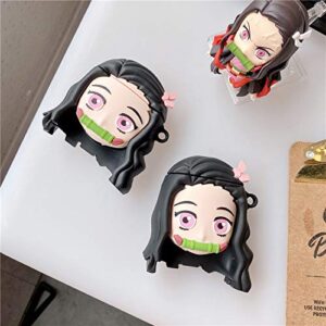 LUCKESSA Creative Cool Cartoon Anime Girl Kamado Nezuko Character Earphone Case for AirPods 1/2, Soft Silicone Strong Protection Wireless Charging Earbud Cover Protective Skin