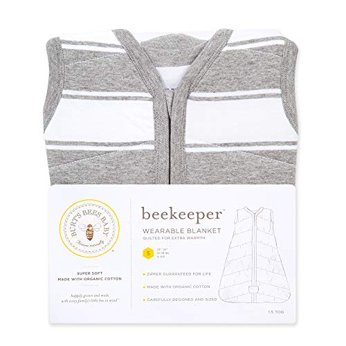 Burt's Bees Baby unisex baby Beekeeper Blanket, 100% Organic Cotton, Swaddle Transition Sleeping Bag Wearable Blanket, Quilted Grey Rugby, Large US