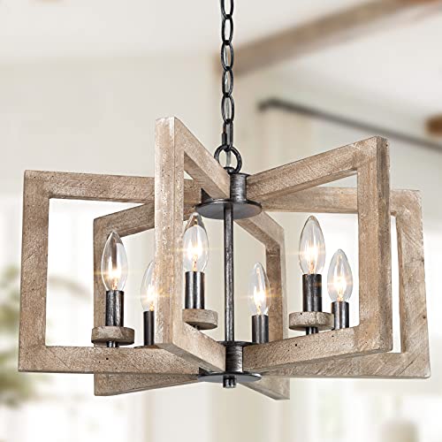 RUZINIU Farmhouse Chandelier for Dining Room, 6-Light Farmhouse Light Fixture for Kitchen Island, 20" Dia