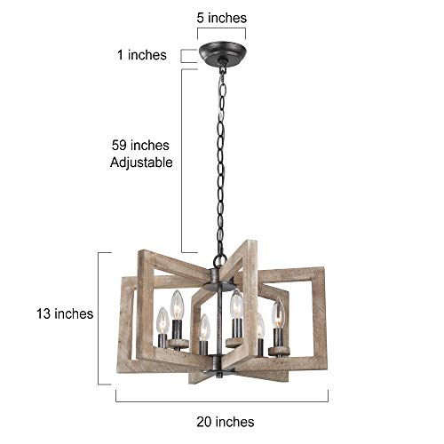 RUZINIU Farmhouse Chandelier for Dining Room, 6-Light Farmhouse Light Fixture for Kitchen Island, 20" Dia