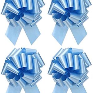 Extra Large Light Blue Gift Wrap Pull Bows - 8" Wide, XL Light Blue Ribbon Big Pull Flower Bows for Baby Shower and Birthday Gifts and Presents, Set of 4 (Light Blue)