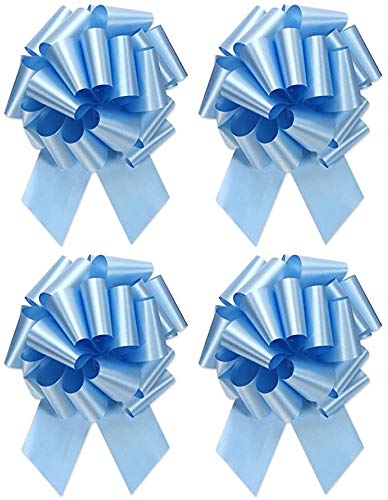 Extra Large Light Blue Gift Wrap Pull Bows - 8" Wide, XL Light Blue Ribbon Big Pull Flower Bows for Baby Shower and Birthday Gifts and Presents, Set of 4 (Light Blue)