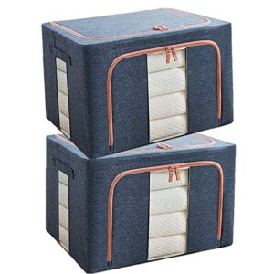 southwit 2-packs storage bins 66l large capacity clothes bag underwear socks storage box stainless steel closet organization for comforters with 2 windows blue