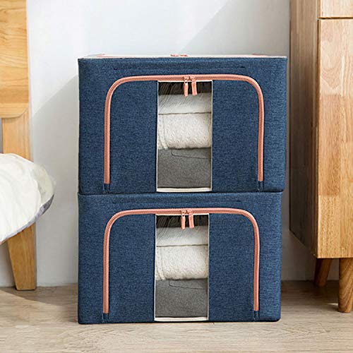 Southwit 2-Packs Storage Bins 66L Large Capacity Clothes Bag Underwear Socks Storage Box Stainless Steel Closet Organization for Comforters with 2 Windows Blue