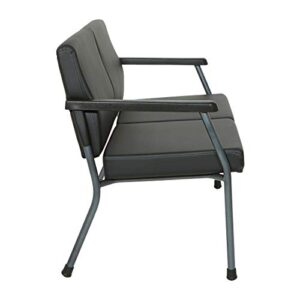 Office Star Bariatric Hip Patient Big and Tall Loveseat Medical Office Chair with Wider Seat and Sturdy Titanium Finish Metal Frame and Back Reinforcement, Dillon Black