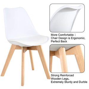 LSSBOUGHT Mid Century Modern Dining Chairs,Shell Lounge Plastic Side Chair with Soft Padded and Wooden Legs for Dining Room Living Room Bedroom Kitchen Set of 2 (White)