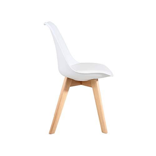 LSSBOUGHT Mid Century Modern Dining Chairs,Shell Lounge Plastic Side Chair with Soft Padded and Wooden Legs for Dining Room Living Room Bedroom Kitchen Set of 2 (White)