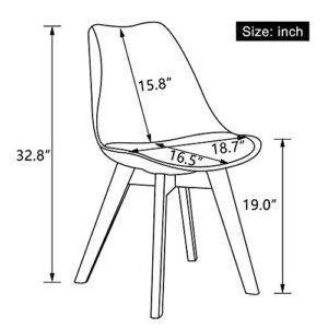 LSSBOUGHT Mid Century Modern Dining Chairs,Shell Lounge Plastic Side Chair with Soft Padded and Wooden Legs for Dining Room Living Room Bedroom Kitchen Set of 2 (White)